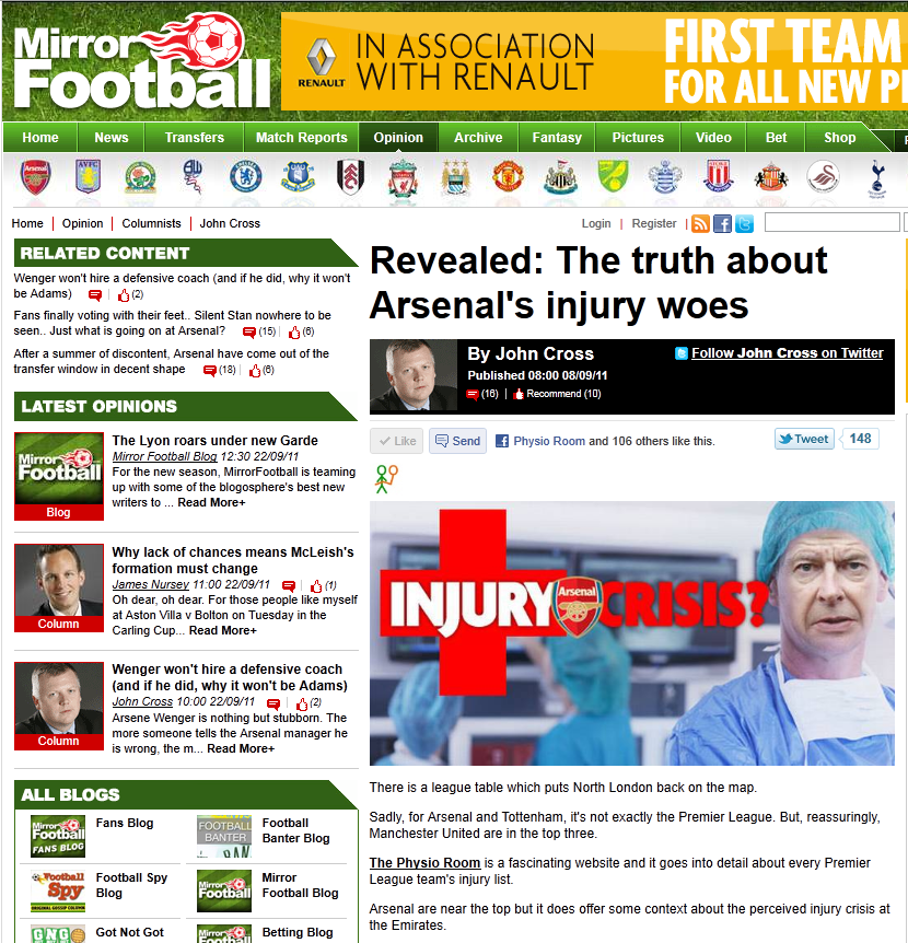 Injury Table Scores Another Vote of Confidence | PhysioRoom Blog